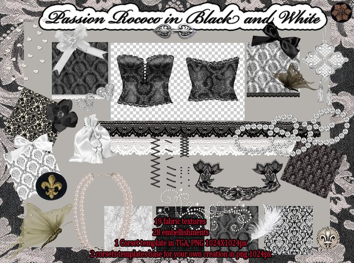 Second Life Marketplace - PASSION ROCOCO IN BLACK & WHITE CLOTHING ...