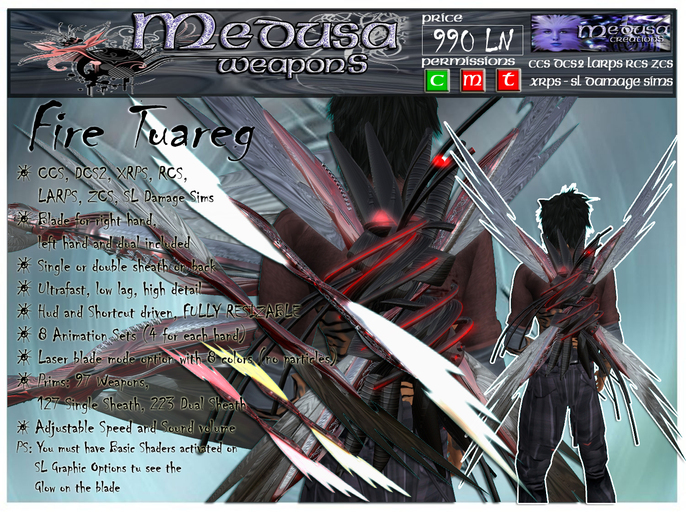 Second Life Marketplace - ~ Medusa Weapons ~ Fire Tuareg (Boxed)