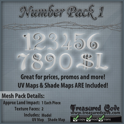 Second Life Marketplace - -TC- Number Pack 1 Mesh 50% Discount!!