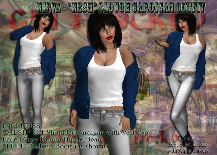 Second Life Marketplace - MIRVA *Mesh* Slouch Cardigan Outfit BLUE