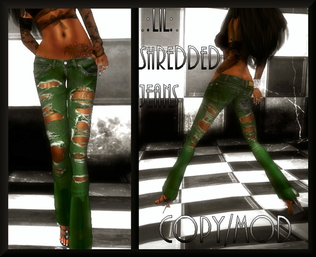 Second Life Marketplace - .:LIL'S:. SHREDDED JEANS GREEN