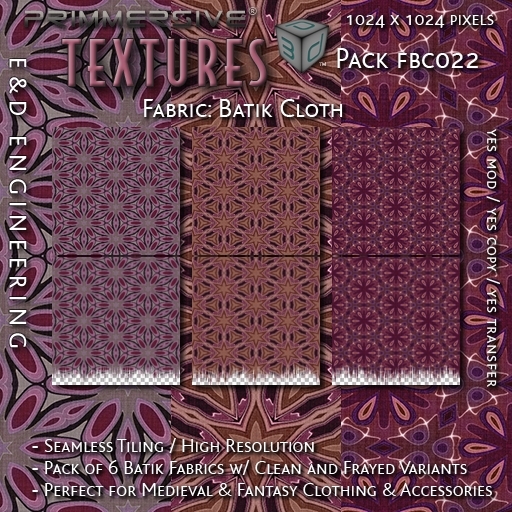 Second Life Marketplace - [FBC022] 6 1024px Traditional Batik Fabric ...