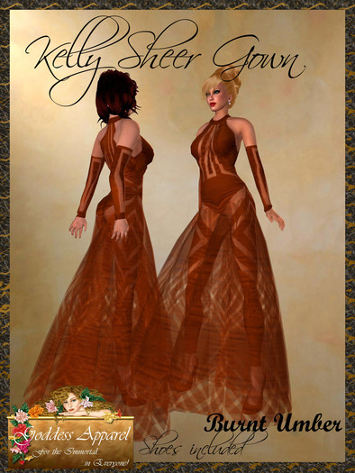 Second Life Marketplace - *Goddess* Kelly Sheer Gown in Burnt Umber