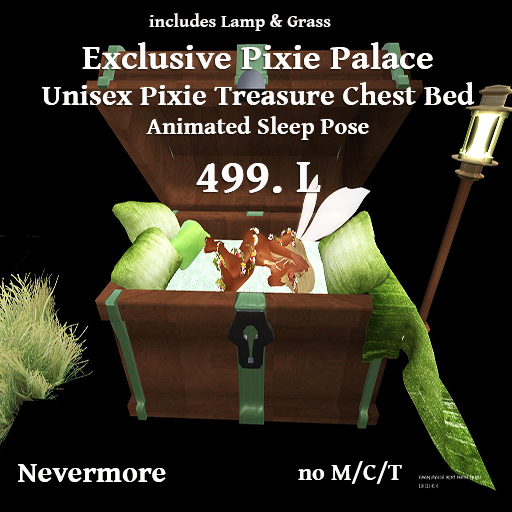 Second Life Marketplace - Nevermore Pixie Place Series Treasure Chest Bed Green Box