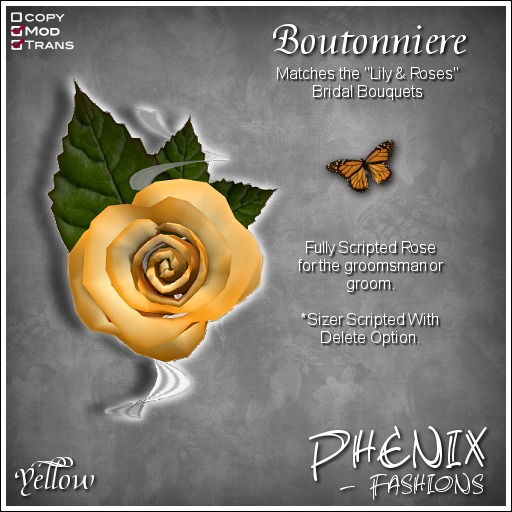 Second Life Marketplace - :: Phenix Rose Boutonniere - Yellow