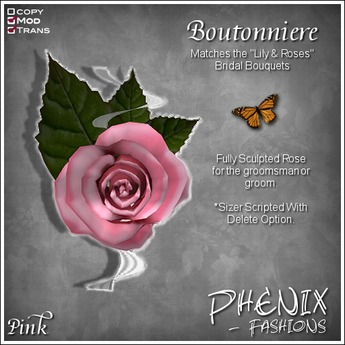 Second Life Marketplace - :: Phenix Rose Boutonniere - Pink