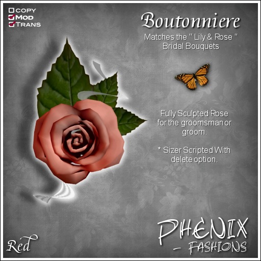 Second Life Marketplace - :: Phenix Rose Boutonniere - Red