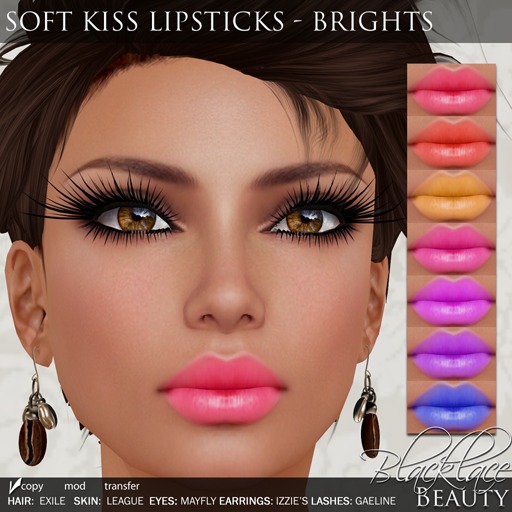 Second Life Marketplace - ~Blacklace Beauty~ Soft Kiss Lipsticks - Brights