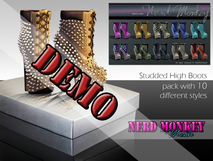 Second Life Marketplace - .::[NerdMonkey] - [Studded High Heel Boots ...