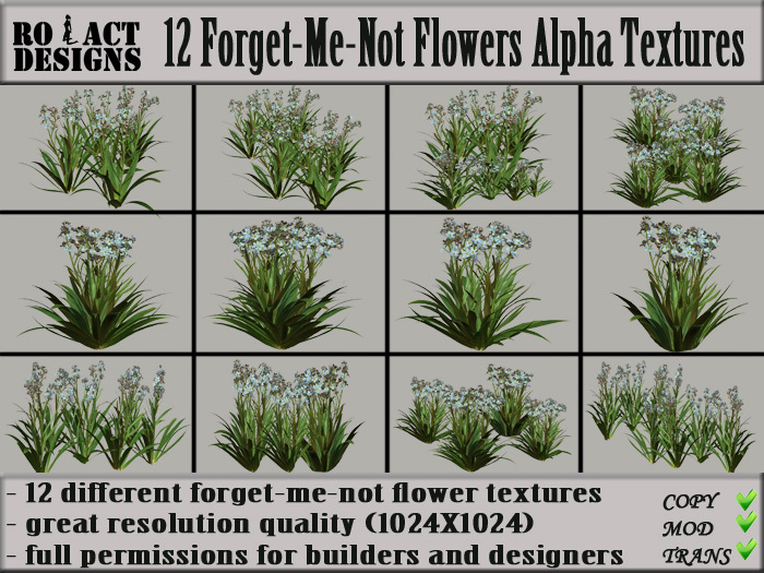 Second Life Marketplace - Ro!Act Designs 12 Forget-Me-Not Flowers Alpha ...