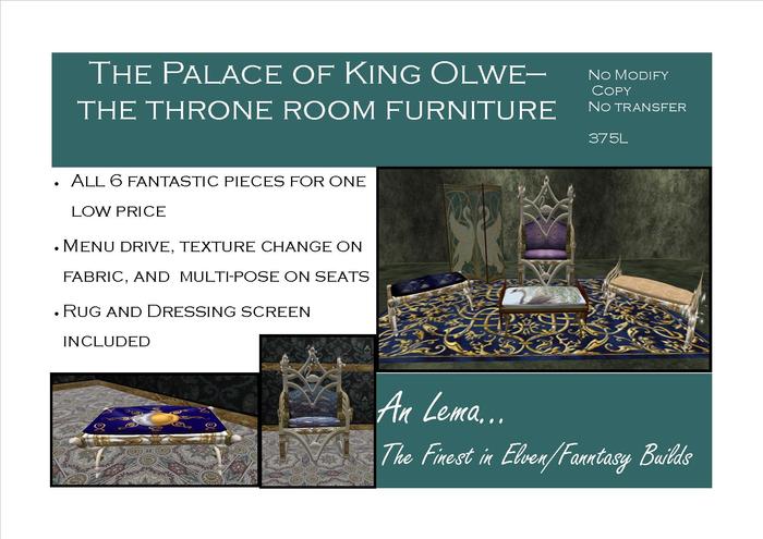 Second Life Marketplace - The Palace of King Olwe Throne Room Furniture