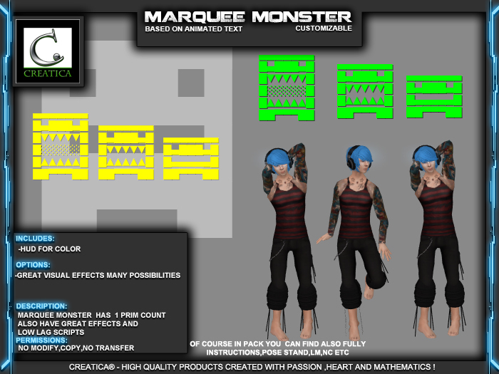 Second Life Marketplace - MARQUEE Animated MONSTER [CREATiCA]