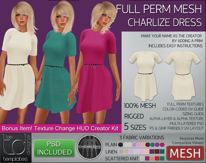 Second Life Marketplace - - TD Templates - Mesh Ladies Charlize Dress w ...