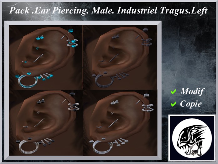 Second Life Marketplace - Pack .Ear Piercing. Male. Industriel Tragus.Left