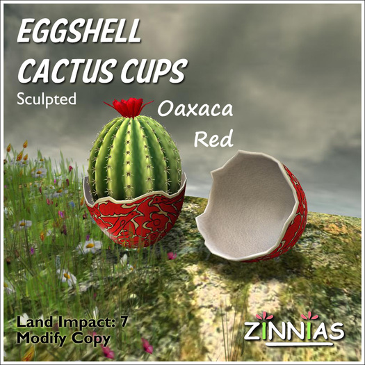 Second Life Marketplace - *Zinnias* Eggshell Cactus Cups (Oaxaca Red)