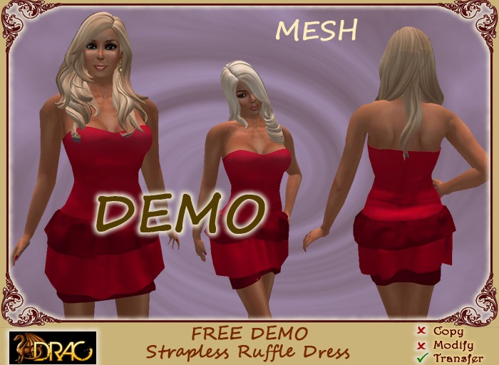 Second Life Marketplace - [Drac] FREE DEMO Mesh Strapless Ruffle Dress ...