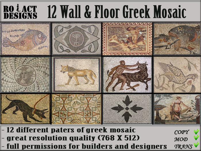 Second Life Marketplace - Ro!Act Designs 12 Wall & Floor Greek Mosaic ...