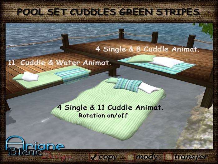 Second Life Marketplace - Pool & Beach Set2 green Stripes Cuddle ...