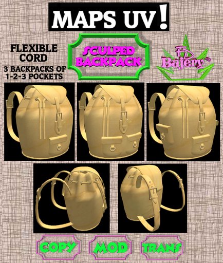 Second Life Marketplace - UNIQUE 3 BACKPACKS SCULPTED - SCULPTED MAP ...