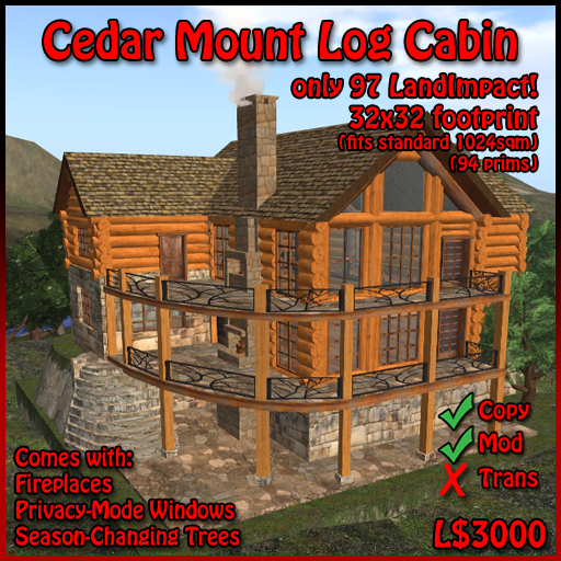 Second Life Marketplace - Log Cabin: Cedar Mount Log Home - 97 ...