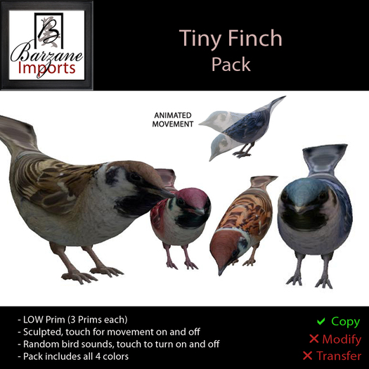 Second Life Marketplace - BARZANE Imports - Tiny Finch Pack
