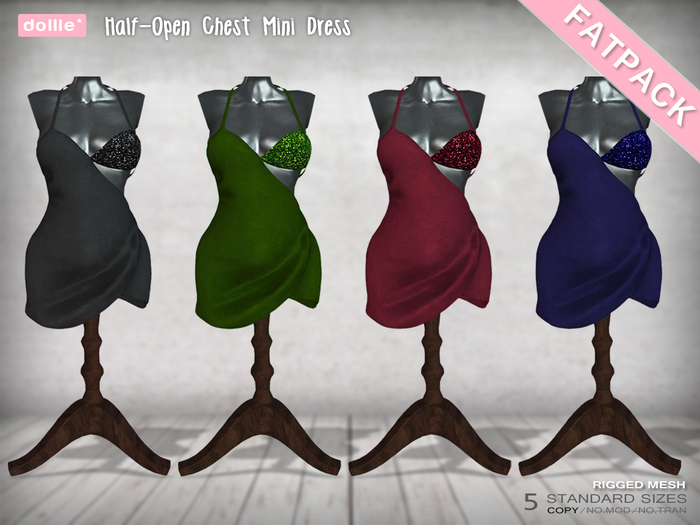 Second Life Marketplace - {dollle*} Half-Open Chest Mini Dress - Fat Pack