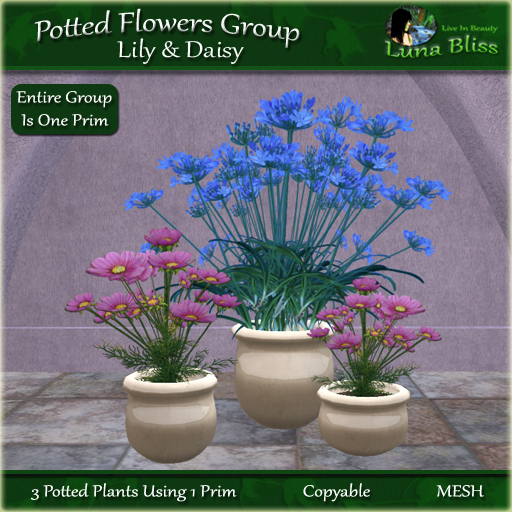 Second Life Marketplace - Potted Flowers Group - Lily & Daisy MESH 1 ...