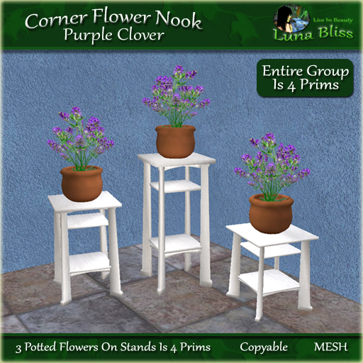 Second Life Marketplace - Corner Flower Nook - Purple Clover - MESH LOW ...
