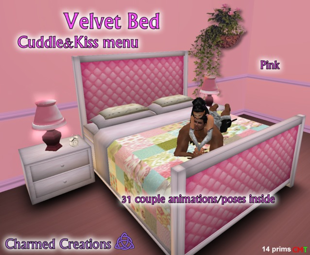 Second Life Marketplace - Lovely Romantic Velvet Patchwork Pink Bed ...