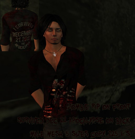 Second Life Marketplace - Zombie Rip Survived Apocalypse Male Mesh Tshirt