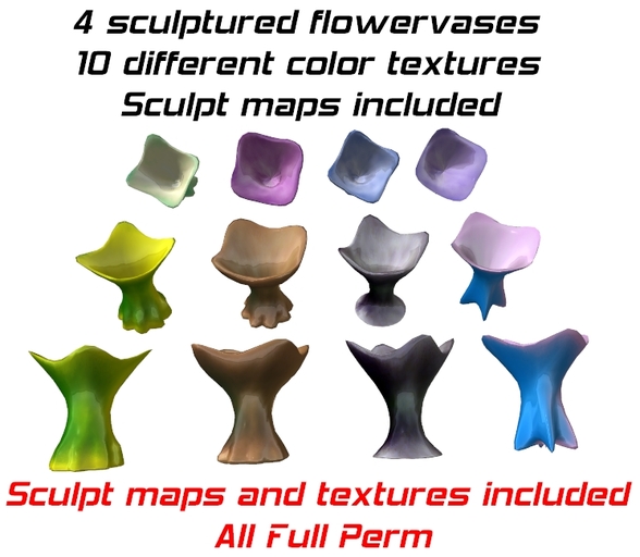 Second Life Marketplace - 4 sculptured Flower vases + 10 textures ...