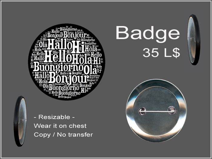 Second Life Marketplace - Badge Hello - Black & White