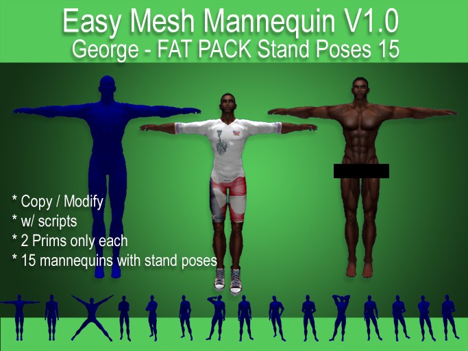Second Life Marketplace - Easy Mannequin - George FAT PACK 15 poses