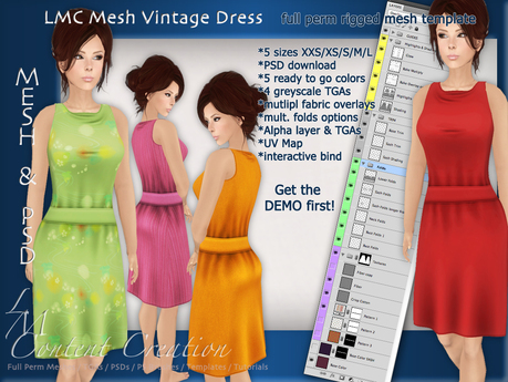 Second Life Marketplace - DEMO LMC Mesh Templates - Vintage Dress I ...