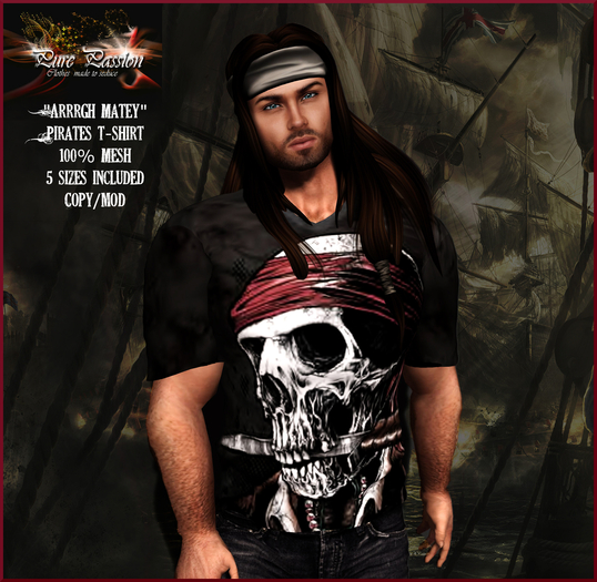 Second Life Marketplace - Pure Passion Mesh Male PIRATE MATEY T-shirt ...