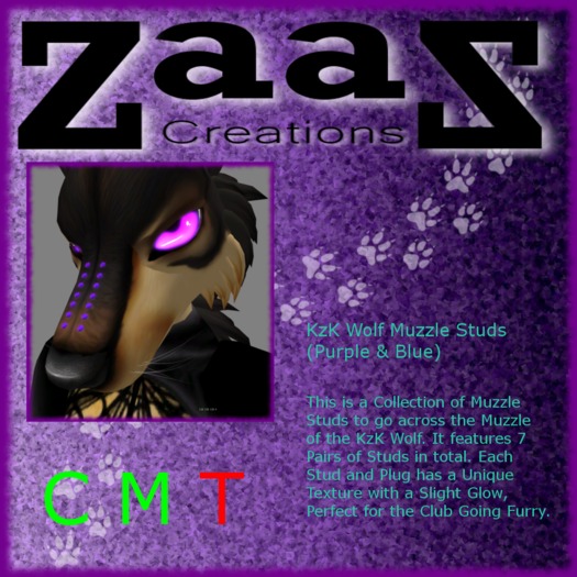 Second Life Marketplace - Zaaz Creations - KzK Wolf Muzzle Studs ...