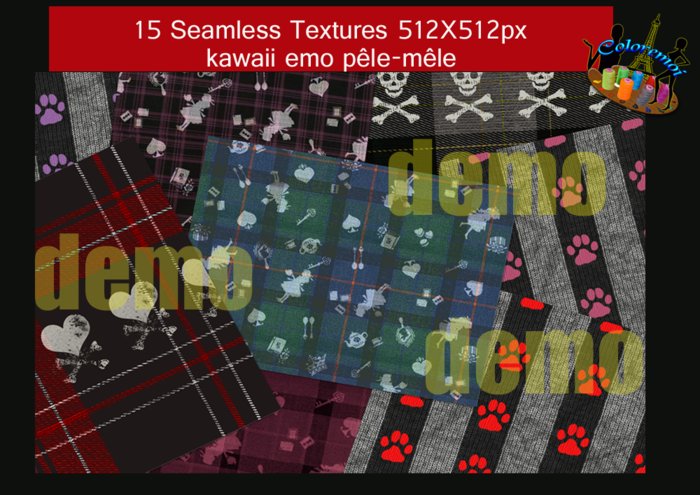 Second Life Marketplace - 15 kawaii-emo seamless fabric textures