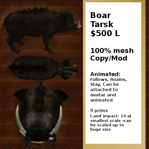Second Life Marketplace - Boar Tarsk Animated
