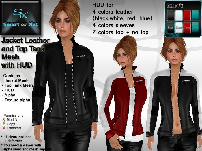 Second Life Marketplace - Leather Jacket and Top 4 colors With HUD