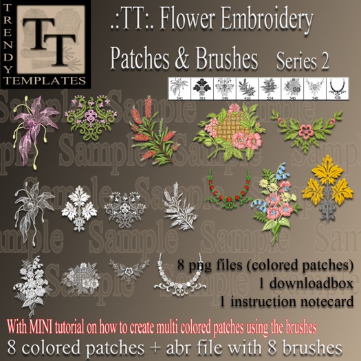 Second Life Marketplace - .:TT:. Flower Embroidery Patches & Brushes ...