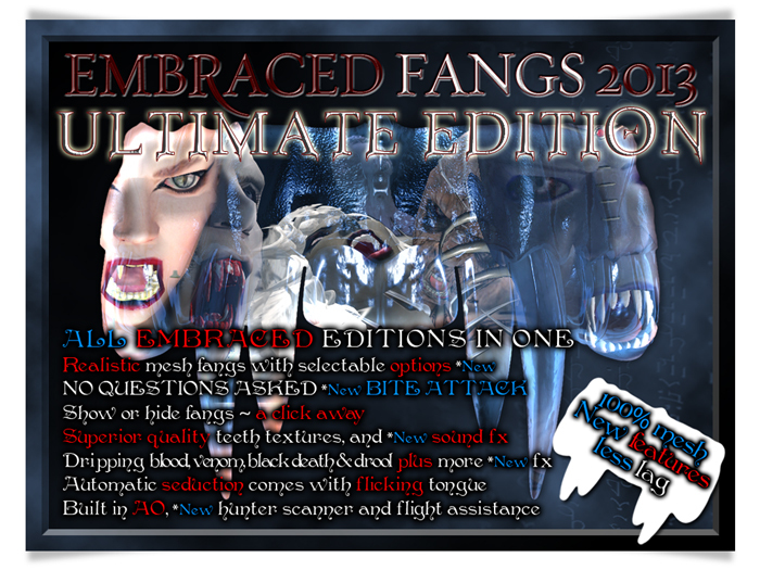 Second Life Marketplace - EMBRACED 2013 Ultimate Edition Vampire FANGS ...