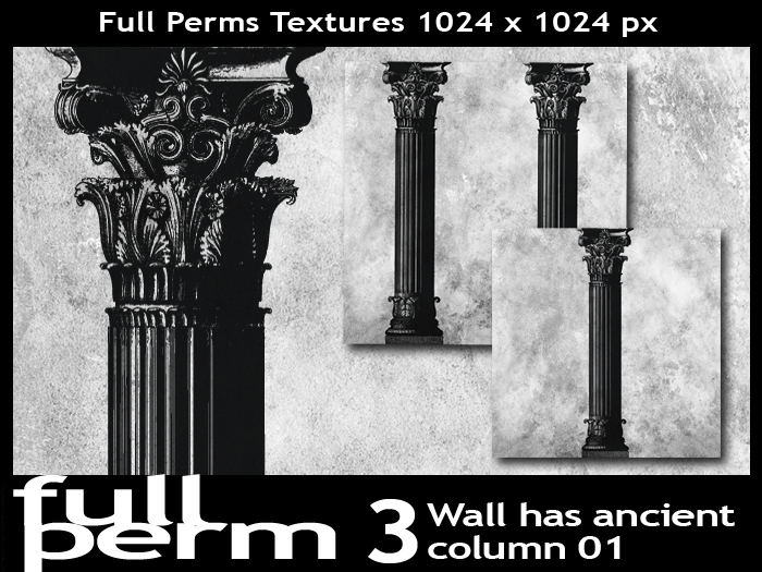 Second Life Marketplace - FULL PERM - 3 Textures Wall has Ancient Column