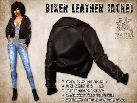 Second Life Marketplace - ~Nadia~ Biker Jacket Brown - Rigged Mesh ...