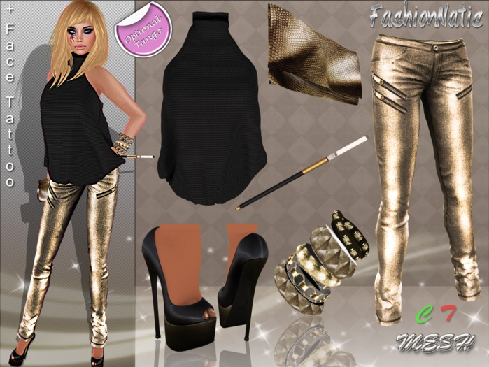 Second Life Marketplace Mesh Golden Outfit Fashionnatic