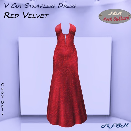 Second Life Marketplace - V Cut Strapless Dress Red Velvet