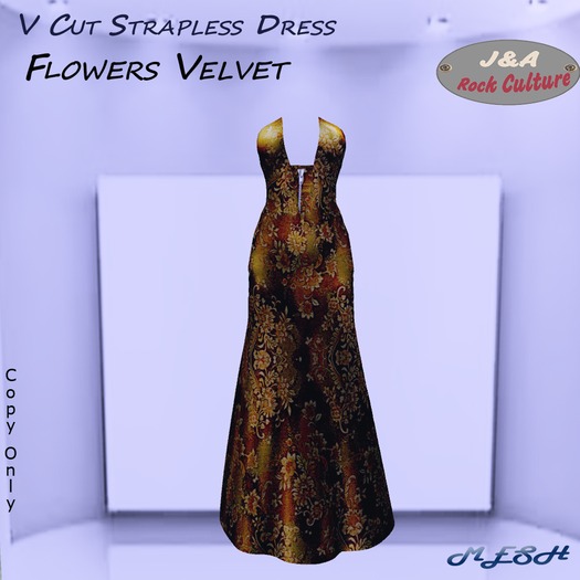Second Life Marketplace - V Cut Strapless Dress Flowers Velvet