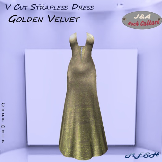 Second Life Marketplace - V Cut Strapless Dress Golden Velvet