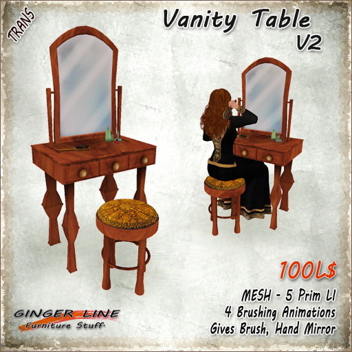 Second Life Marketplace - [Ginger Line] Vanity Table V2 - mahogany ...