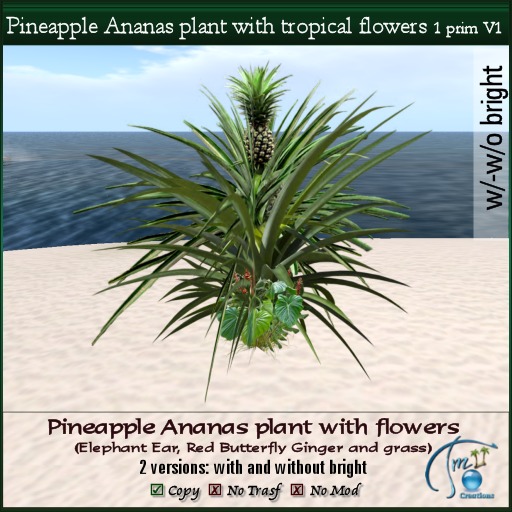 Second Life Marketplace - Pineapple Ananas plant with tropical flowers ...