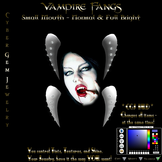 Second Life Marketplace - Vampire Fangs (Narrow mouth) HUD Enabled